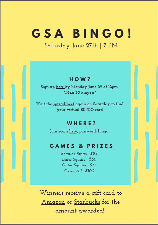 GSA Virtual Bingo Night – Graduate Student Association